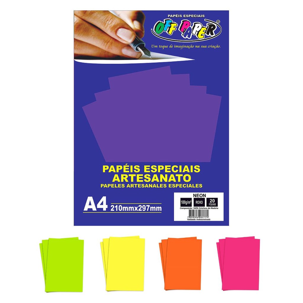 Papel Neon 180g A4 Especial para Artesanato Enfeites Decoração Off ...