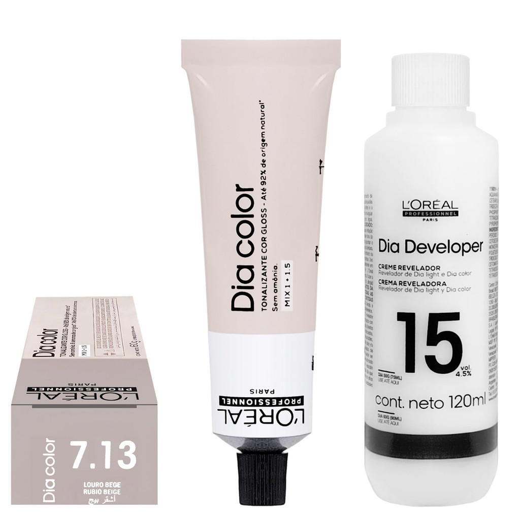 Kit Dia Color Tonalizante 7.13 Louro Bege + Rev. 15 vol | Shopee Brasil
