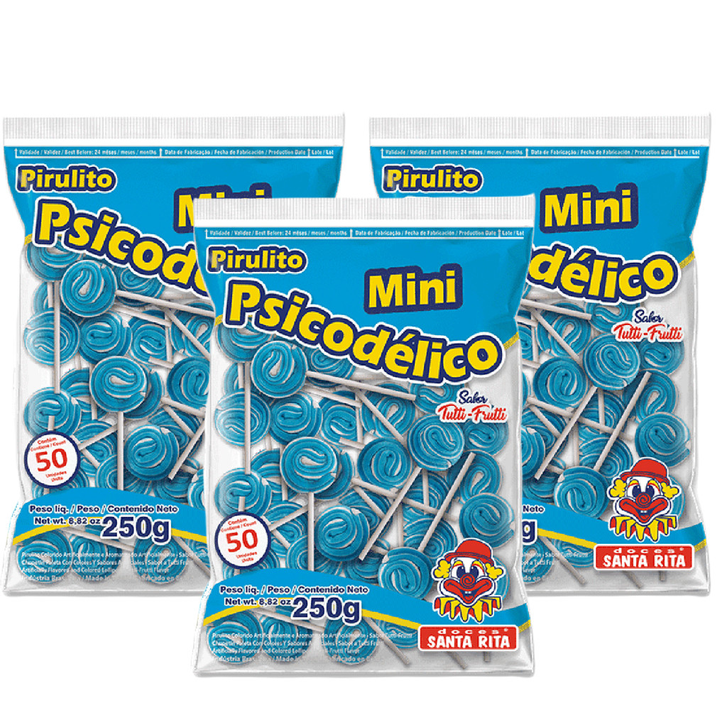 Kit 3 Pacote De Pirulito Mini Psicodélico Azul Festa Aniversário C/50 ...
