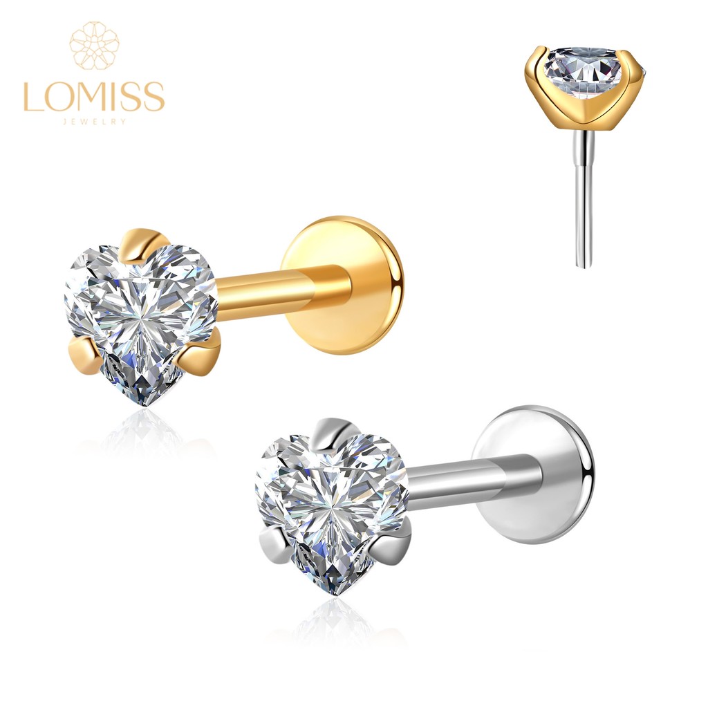 Piercing Labret Titânio Push Pin Zircônia Coração Helix Tragus Conch ...