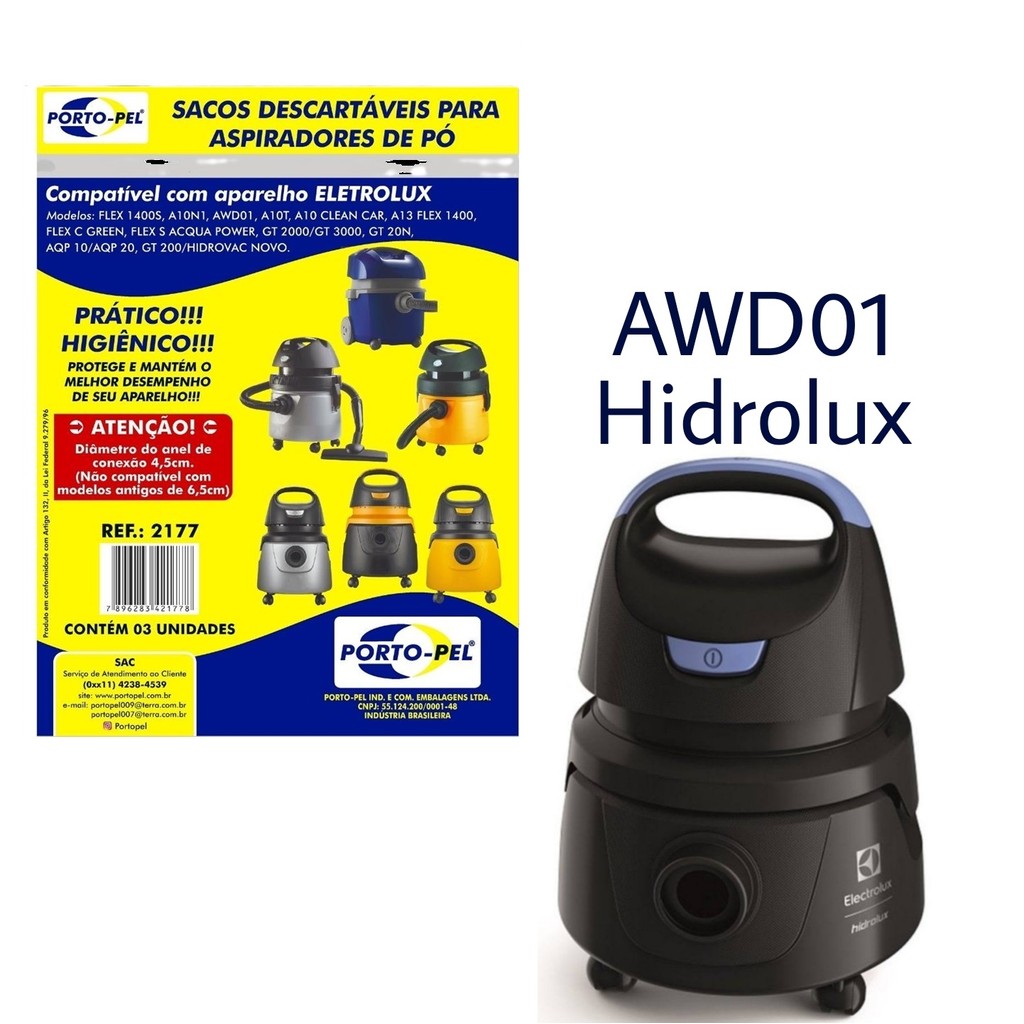 Kit 3 Sacos Aspirador de Pó Electrolux - Hidrolux AWD01 (2177) | Shopee ...