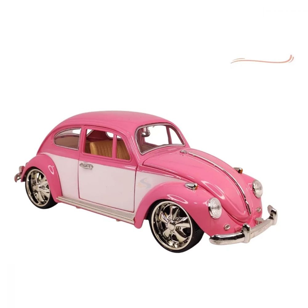 Carrinho Metal Miniatura Volkswagen Fusca Rosa 23cm Escala 1:18 ...