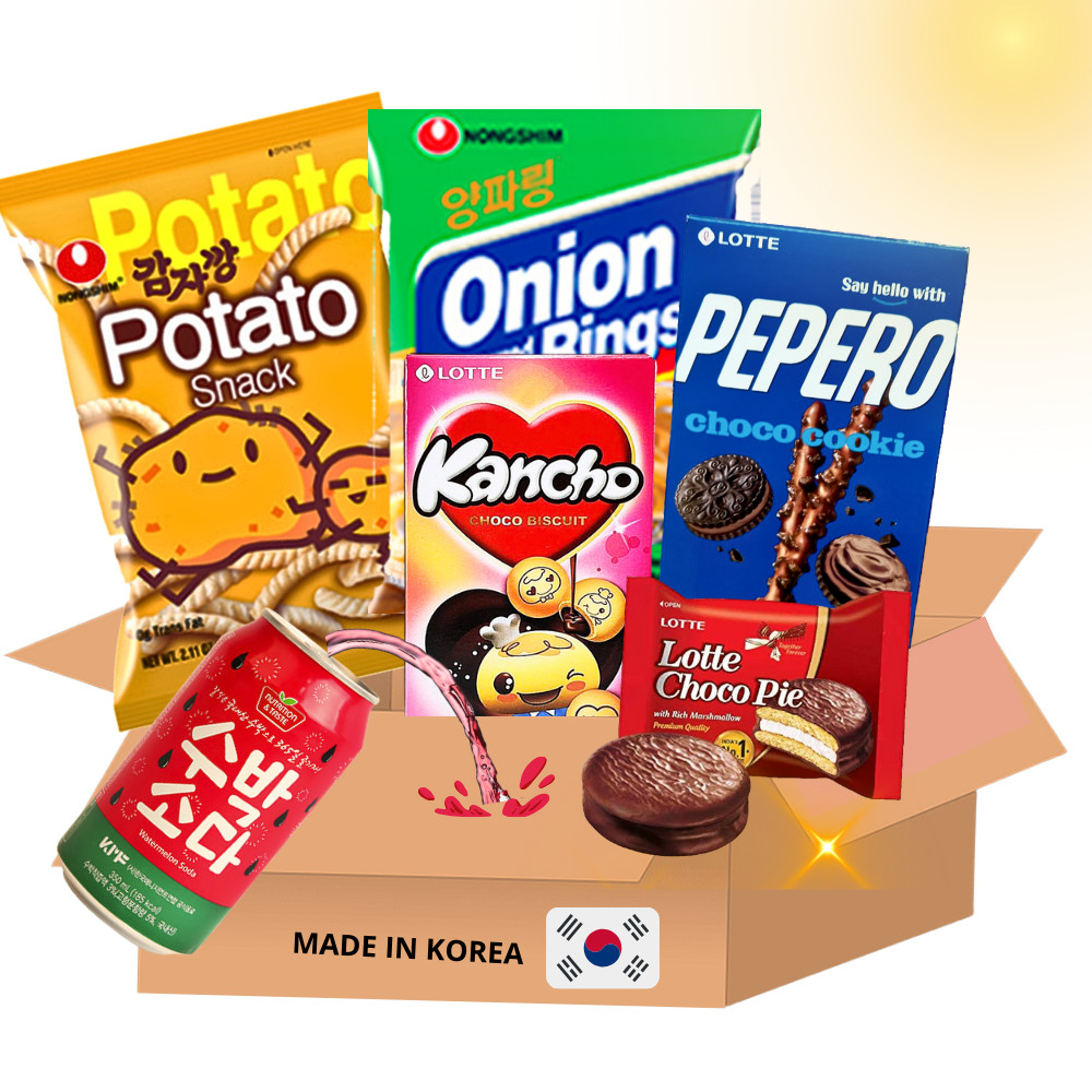 Box Coreano 2 Snacks Nongshim 1 Biscoito Pepero 1 Kancho 1 Chocopie 1 ...
