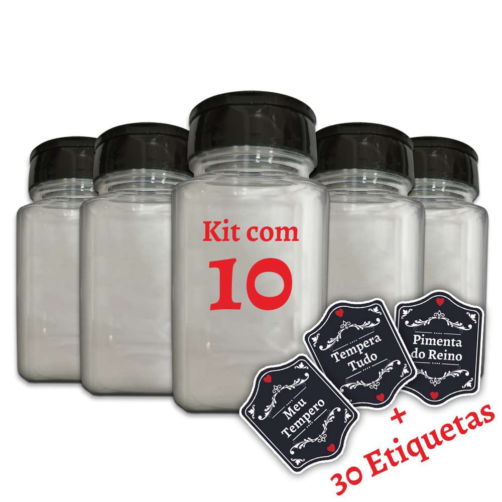 Kit 10 Potes Tempero + 30 Etiquetas Adesivas Q170 - SHD | Shopee Brasil