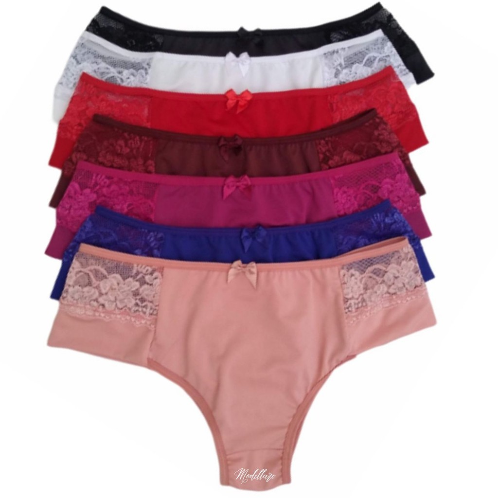 Kit 10 Calcinhas Plus Size Cós Alto Calçola Com Renda Layde | Shopee Brasil