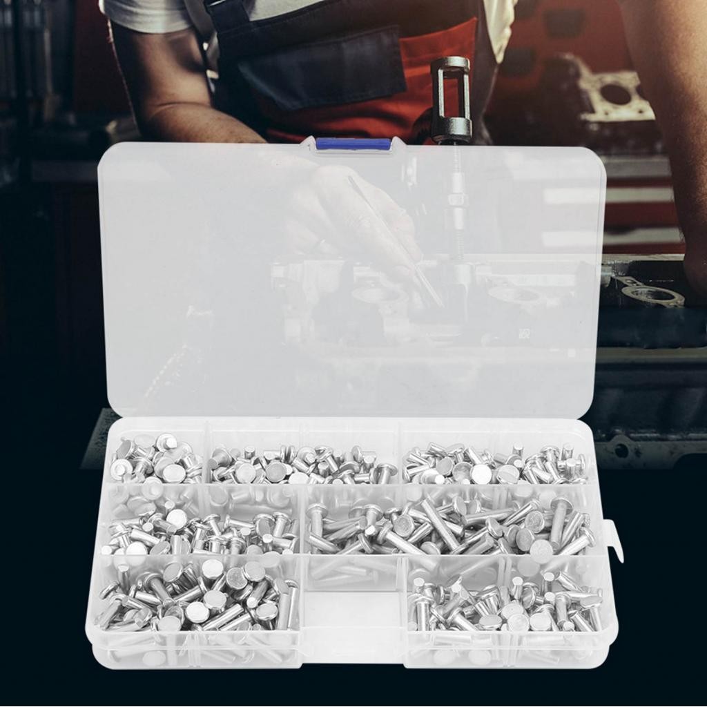 350pcs M4 Flat Head Solid Aluminum Rivets Assortment Set 4/6/8/10/12/16 ...