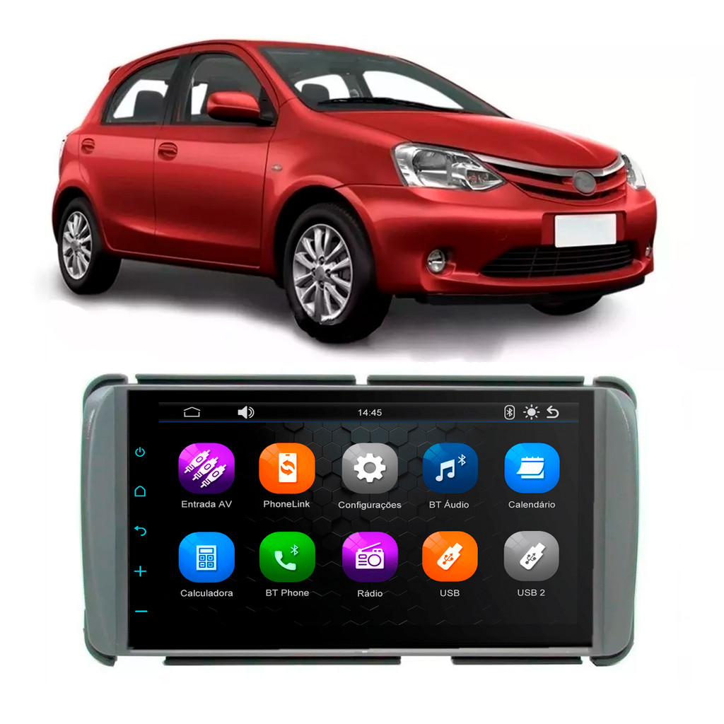 Central Multimídia 7 Polegadas MP5/BT CarPlay Android Auto + Moldura Cinza Etios 2012 a 2015 ...