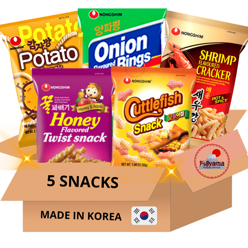 Box Asiático com 5 Salgadinhos Coreano Snacks Nongshim | Shopee Brasil