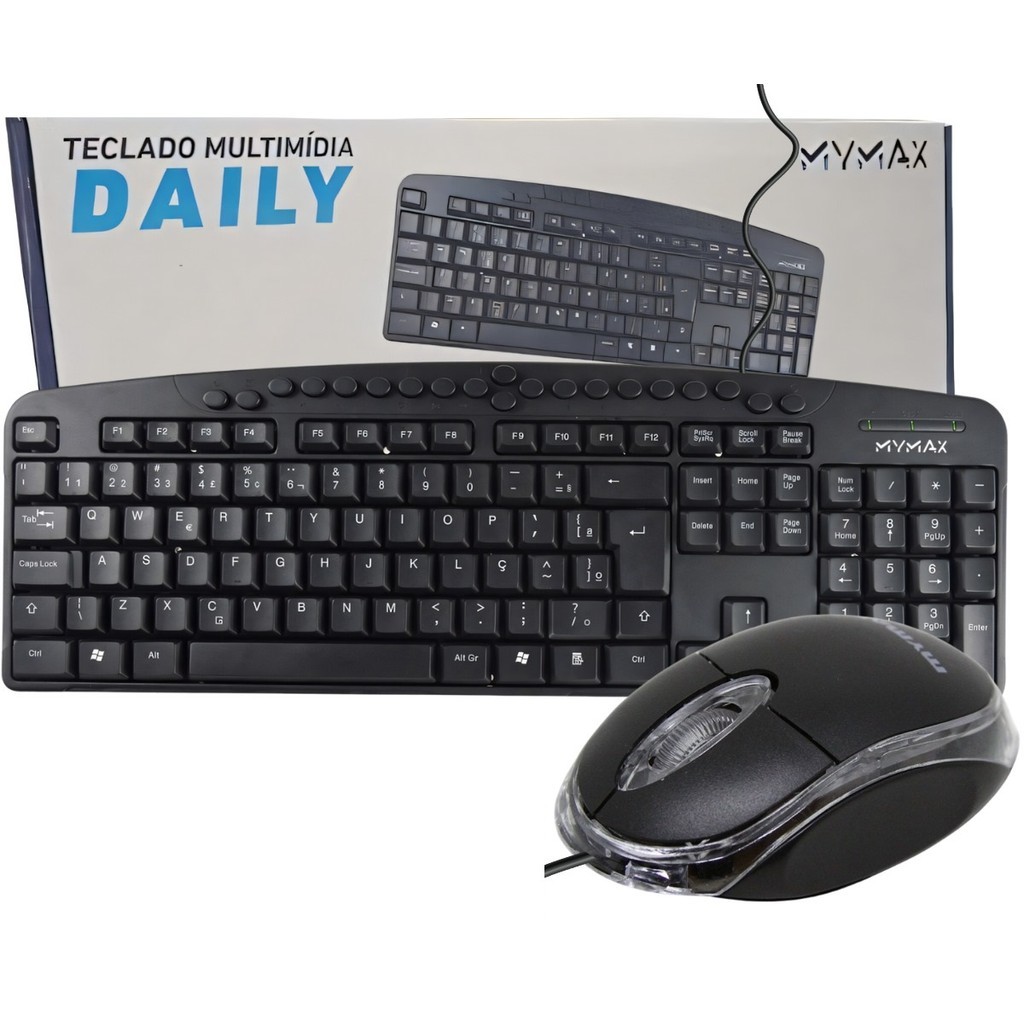 Kit Teclado Multimidia E Mouse Com Fio Usb MYMAX | Shopee Brasil