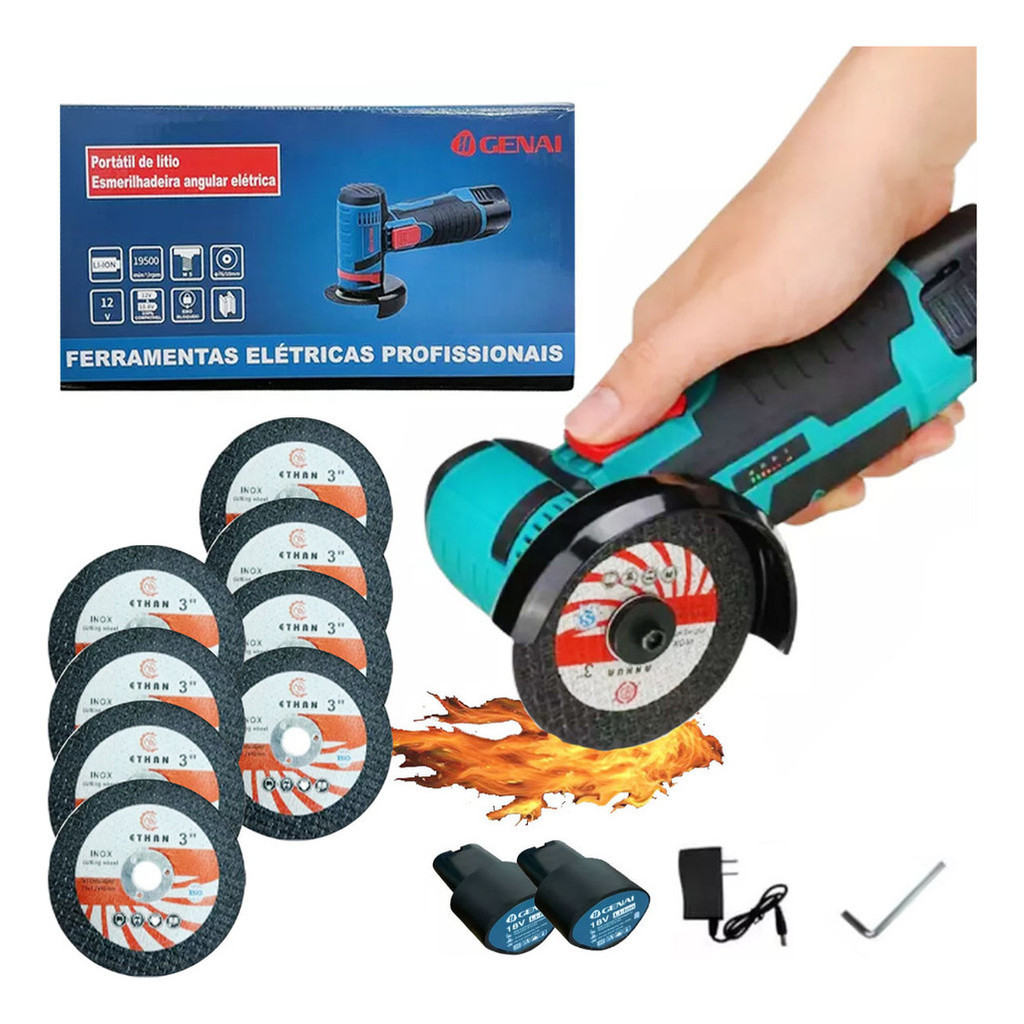 Esmerilhadeira Sem Fio Profissional + 2 Baterias + 8 Discos | Shopee Brasil