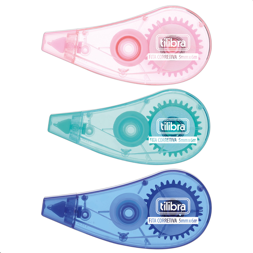 Corretivo Em Fita Azul Rosa Aqua Tilibra Kit Com 03 Unidades - Fita ...