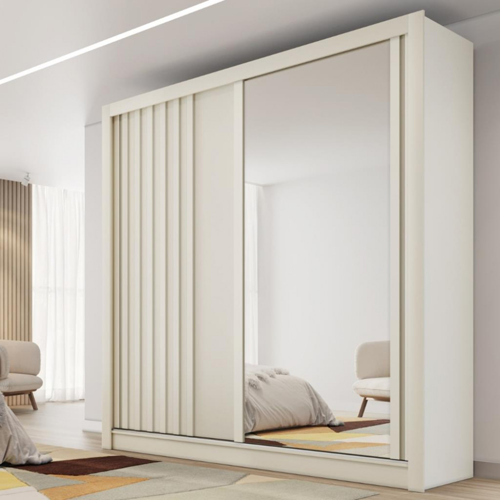 Guarda Roupa Casal Ripado com Espelho 2 Portas de Correr 100% MDF ...