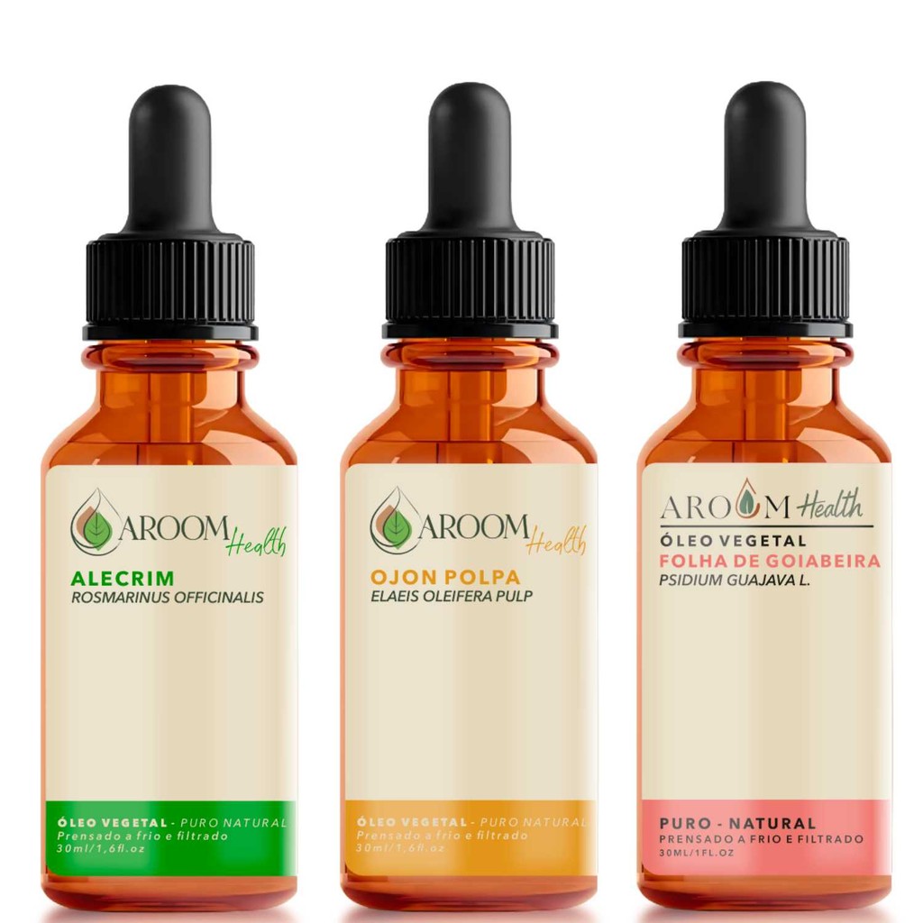 Kit óleos vegetais de Alecrim, Ojon polpa e Folha de Goiabeira - 30 ml cada | Shopee Brasil