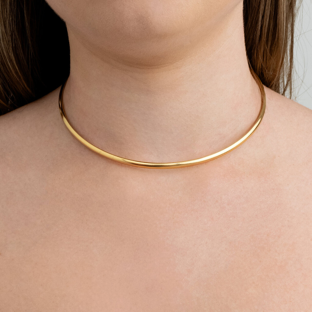 Choker Aro Dourado Liso Regulável Banhado a Ouro 18K - D France ...