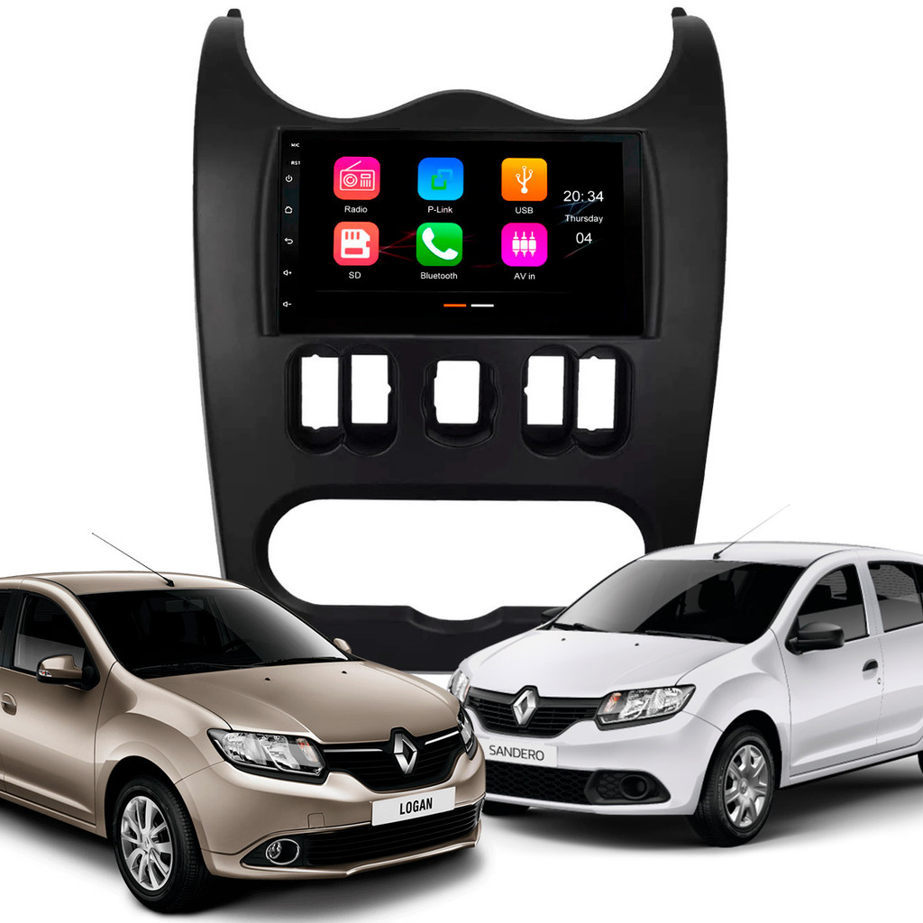 Central Multimídia 7 Polegadas MP5/BT CarPlay Android Auto + Moldura Preta Logan Sandero - AP662 ...