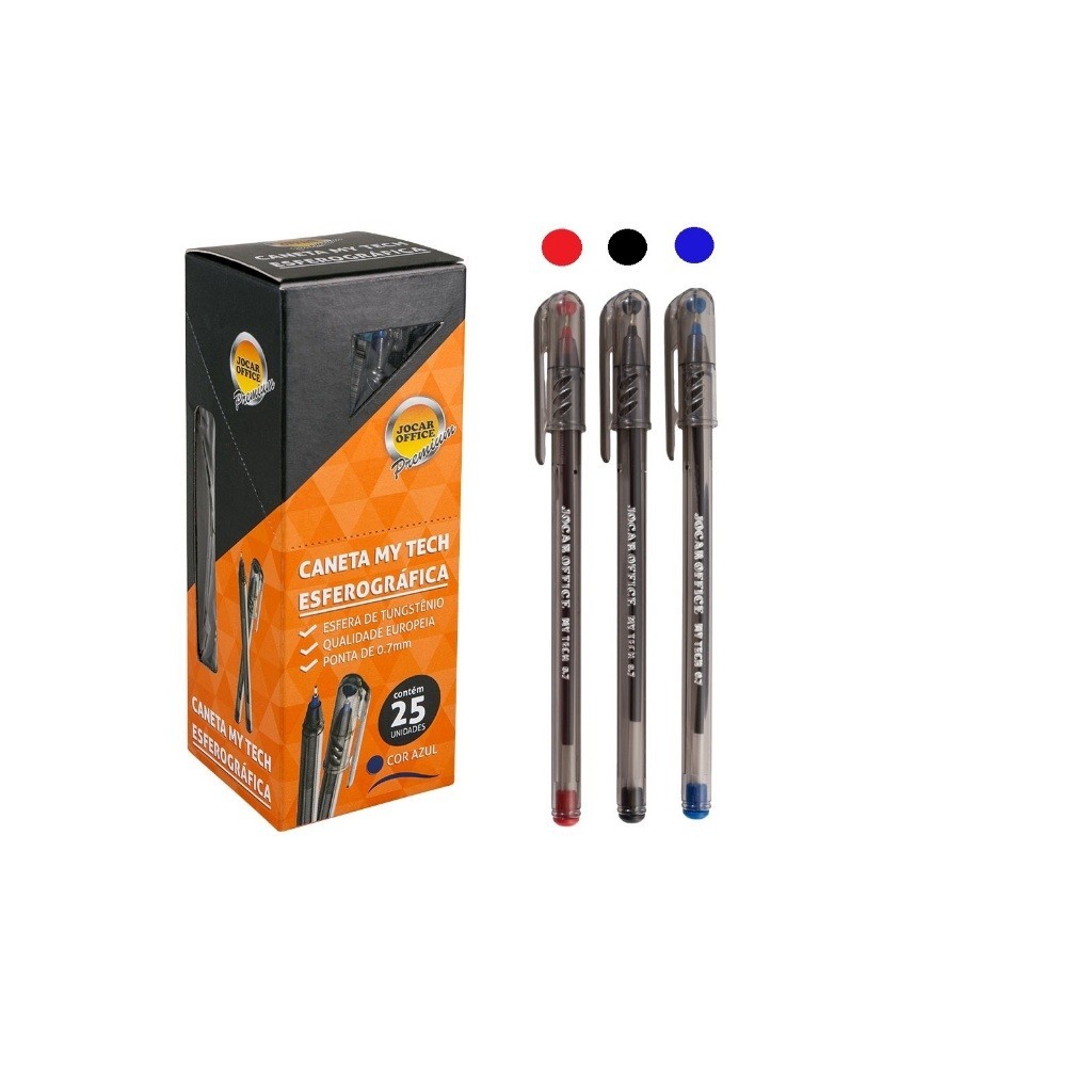 Kit 10 Canetas Esferográficas Azul e Preto My Tech 0.7mm - Escolha a Cor / Jocar Office | Shopee ...