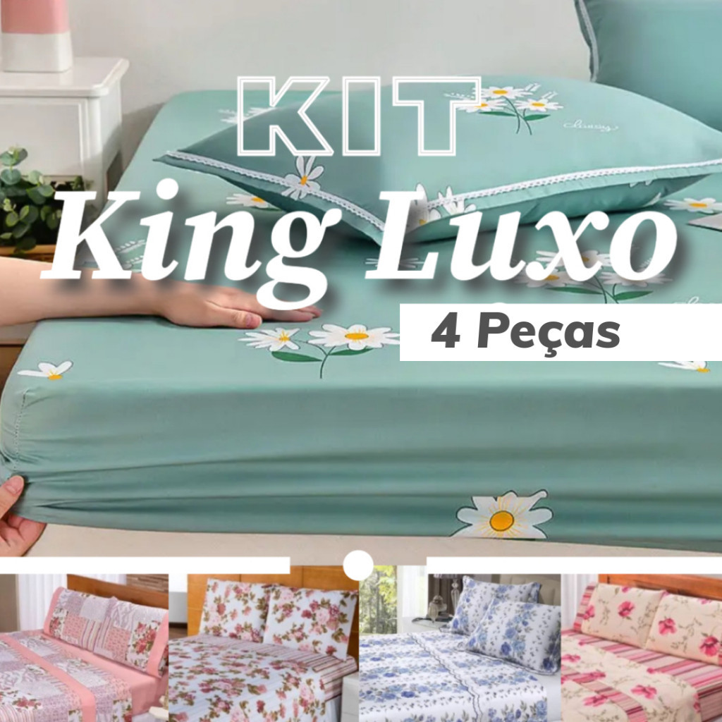 Jogo de Lençol King - 4 Peças 1,93m x 2,03m x 30cm de Altura Estampas ...