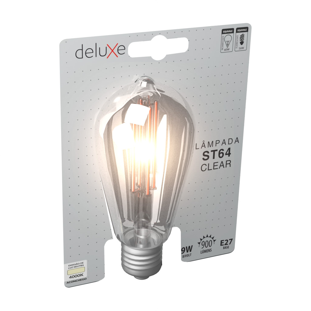Lâmpada de Led Vintage ST64 Clear 9w 900lm 4000K E27 Deluxe Branco ...