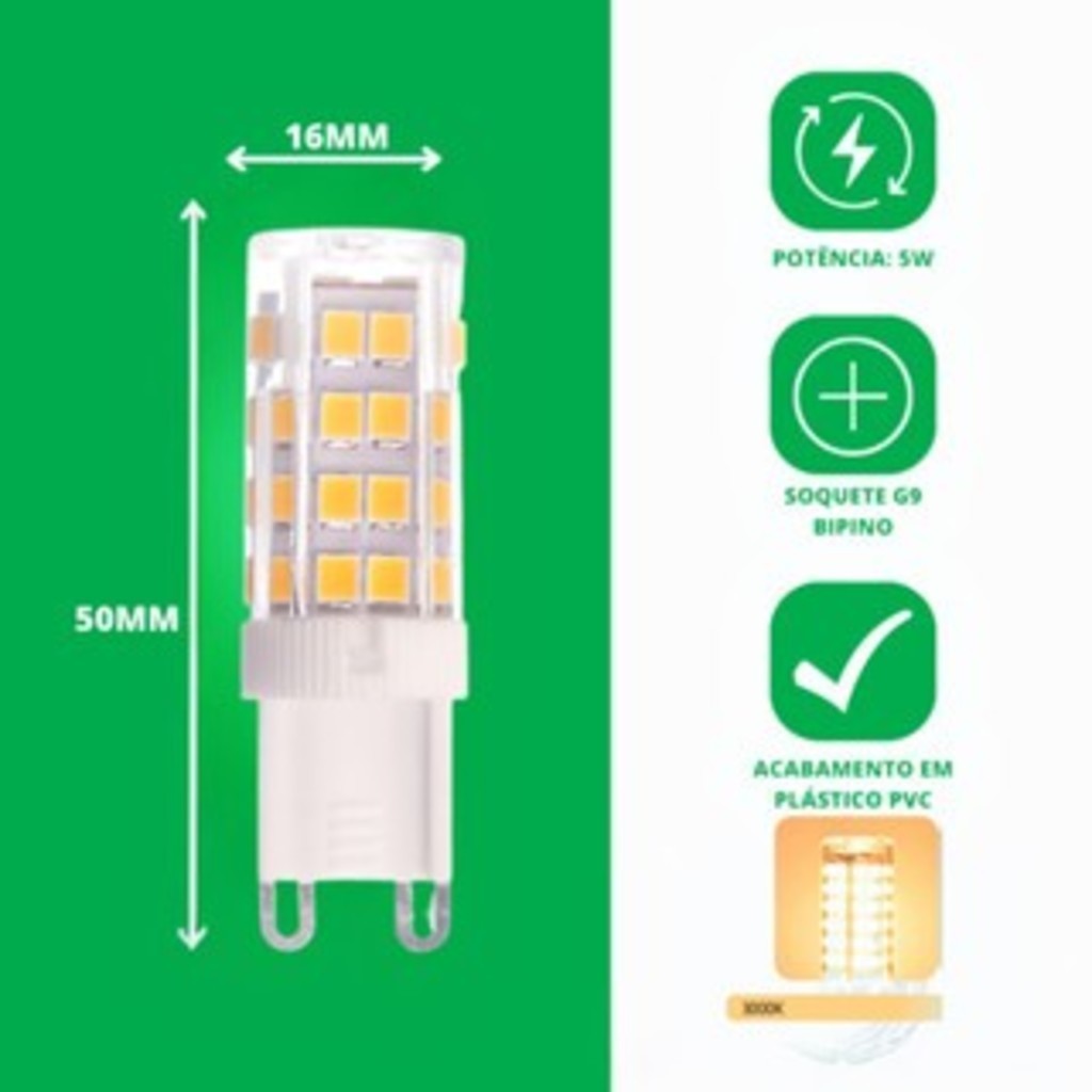Kit 20 Lâmpada Halopin Led G9 2,5w 4w 5w 110V 220V Branco Frio Branco Quente Pendente Arandela ...