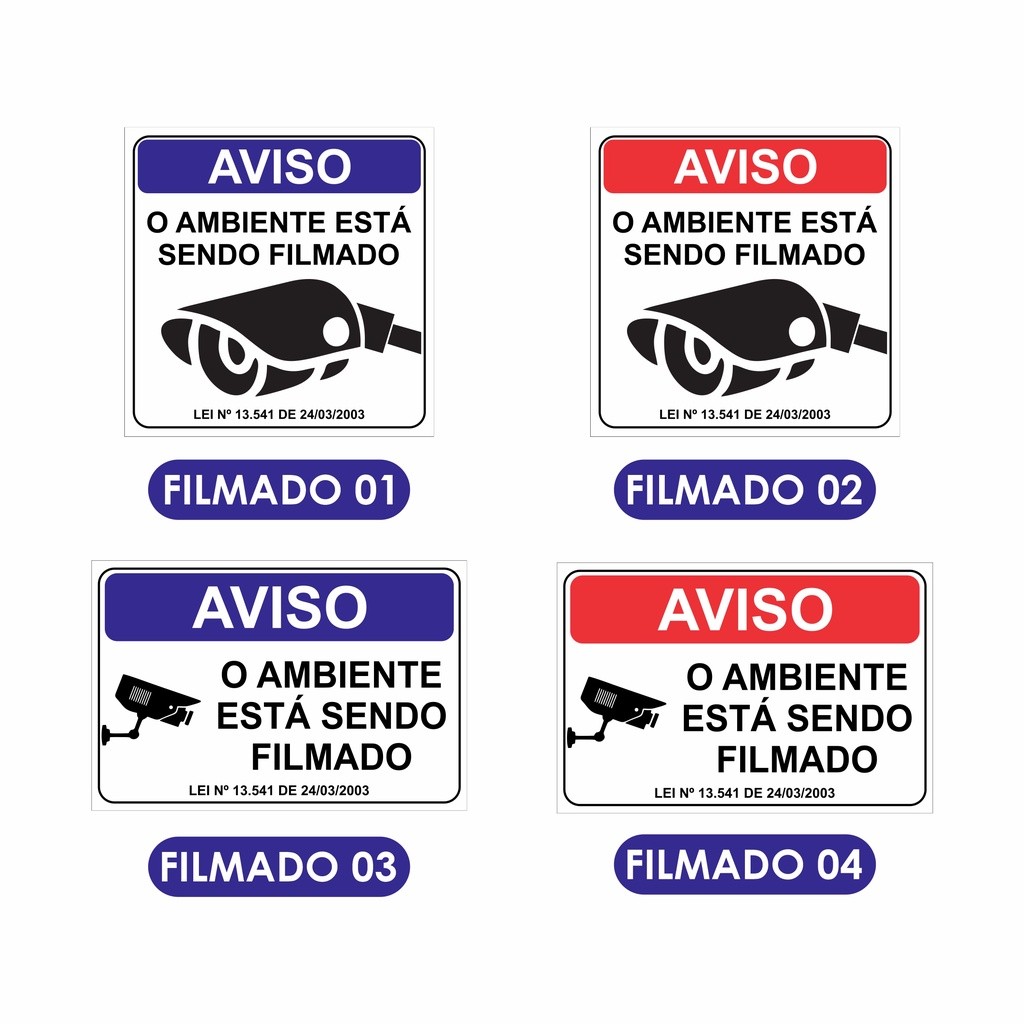 Placa em PVC Segurança Aviso O Ambiente Está Sendo Filmado Câmera ...