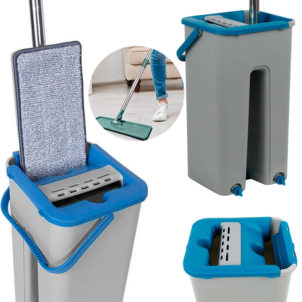 Rodo Flat Mop Giratório E Balde 5 Litros Lava e Seca Com 2 Refil ...