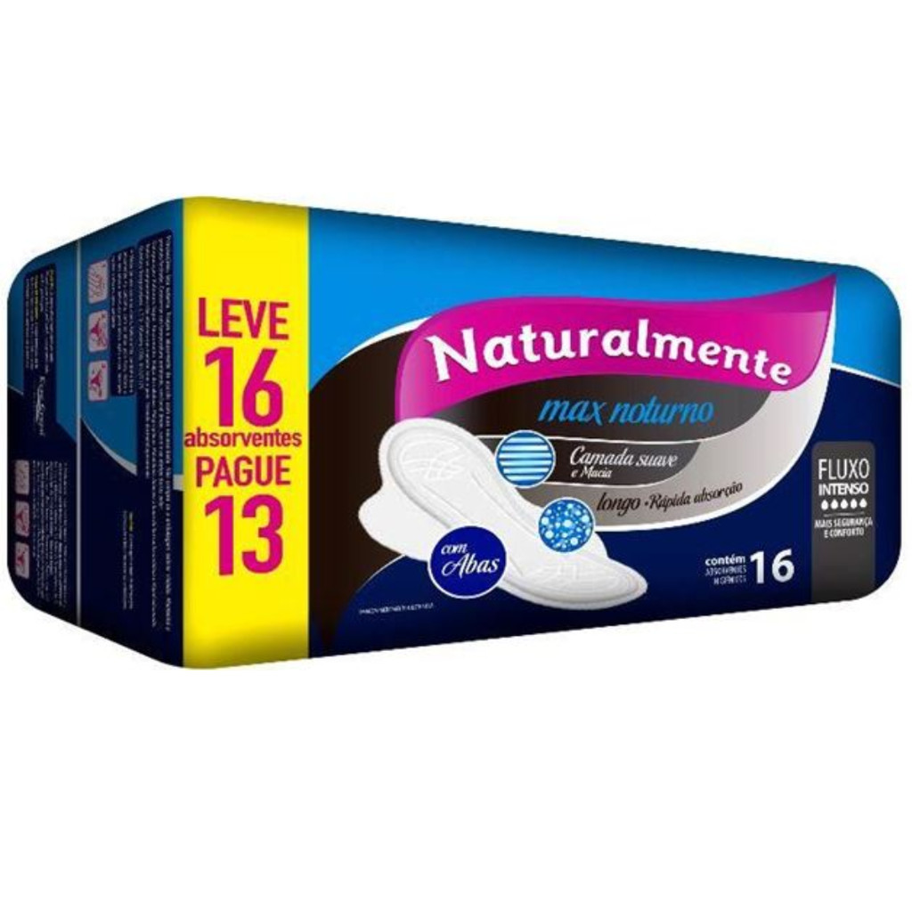 Absorvente Max Noturno Com Abas Naturalmente L16P13 | Shopee Brasil