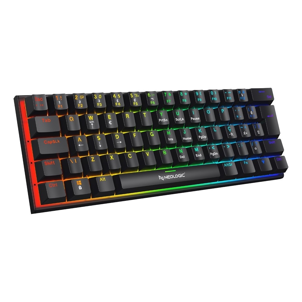 TECLADO GAMER MECÂNICO NEOLOGIC PRECISION DARK 60% RAINBOW 61 TECLAS ...