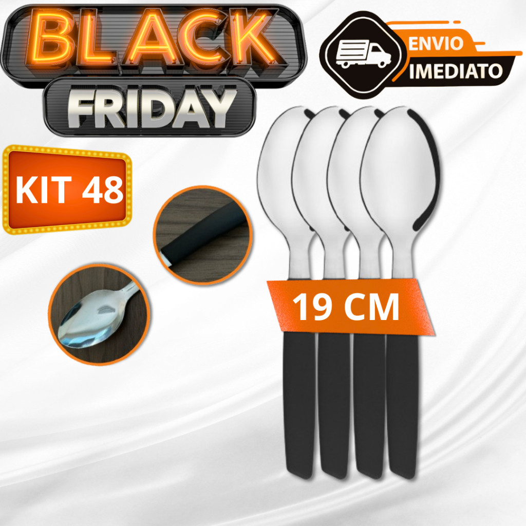 Conjunto de Colher Inox Preto Premium Cabo Plastico Mesa Cozinha ...