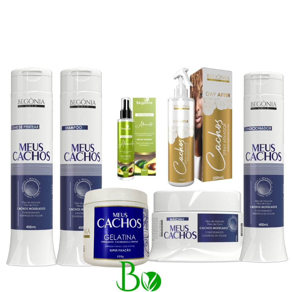 Combo Cachos 7 Produtos Kit Cachos 4 Itens+ Gelatina 500g + Óleo ...
