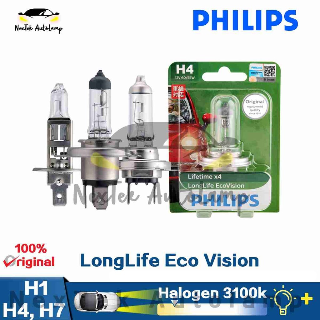 Philips LongLife EcoVision H1 H4 H7 H11 12V 55W 3100K Lâmpada original para farol de halogênio ...