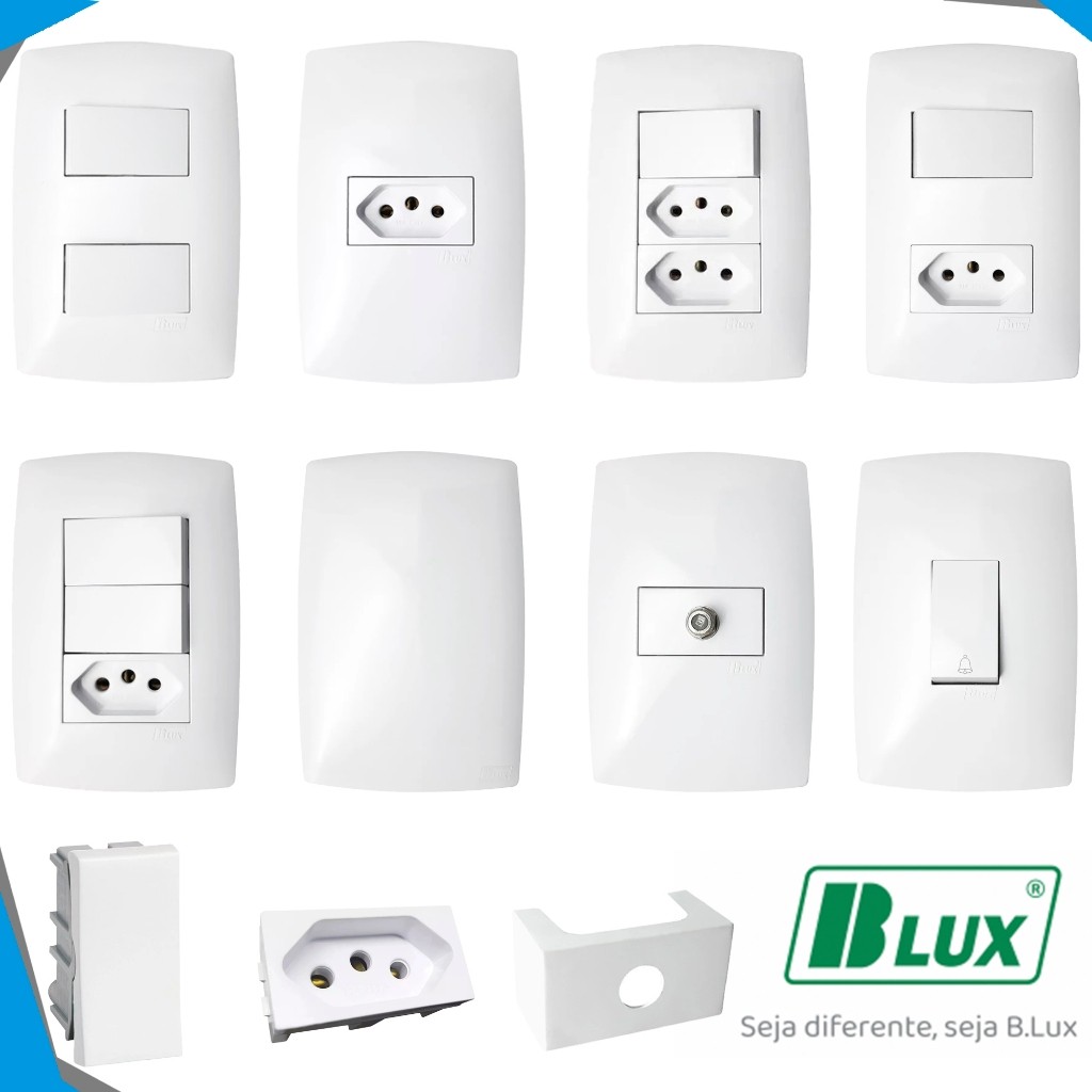 Tomadas 10A Interruptores HOME BLUX Branco Conjunto Tomada 4x2 4x4 Simples Paralelo - Casa ...