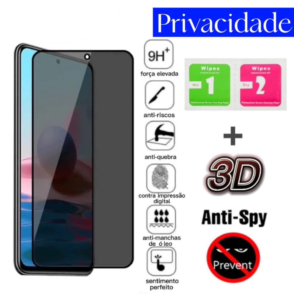 Anti Spy Espionagem Kit 3 Peças Película Privacidade E6 E7 E13 E20 E22 ...