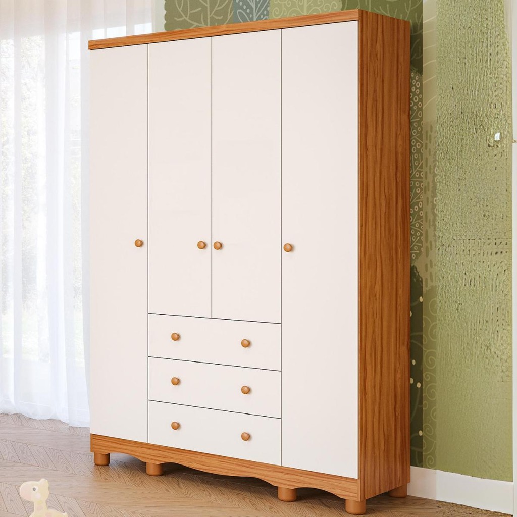Guarda Roupa Infantil Junior 4 Portas Lisa 3 Gavetas 100% MDF Faura ...