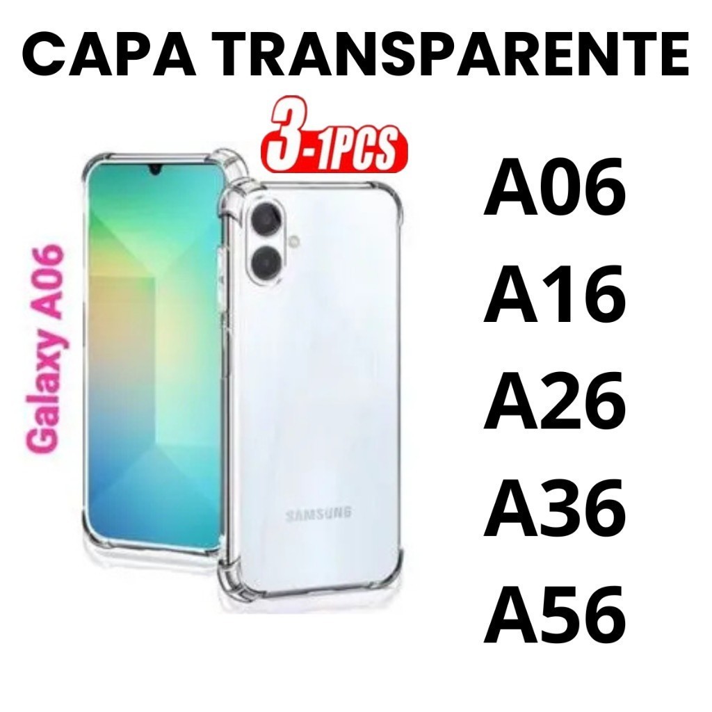 Kit Capa Transparente TPU Anti Shock Para Samsung A06 A16 A26 A36 A56 | Shopee Brasil