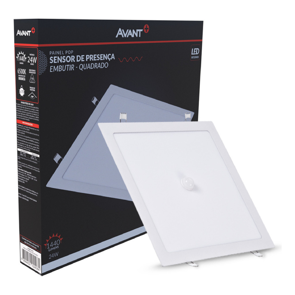 Painel led Plafon Pop Sensor Embutir 24w 6500k Branco Frio 29cm 110v/220v Bivolt Quadrado Branco ...