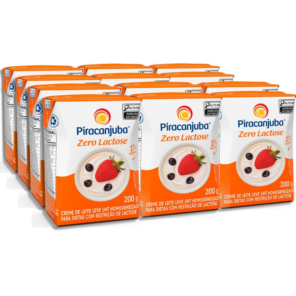 Pack 12un Creme de Leite Zero Lactose Piracanjuba 200g | Shopee Brasil