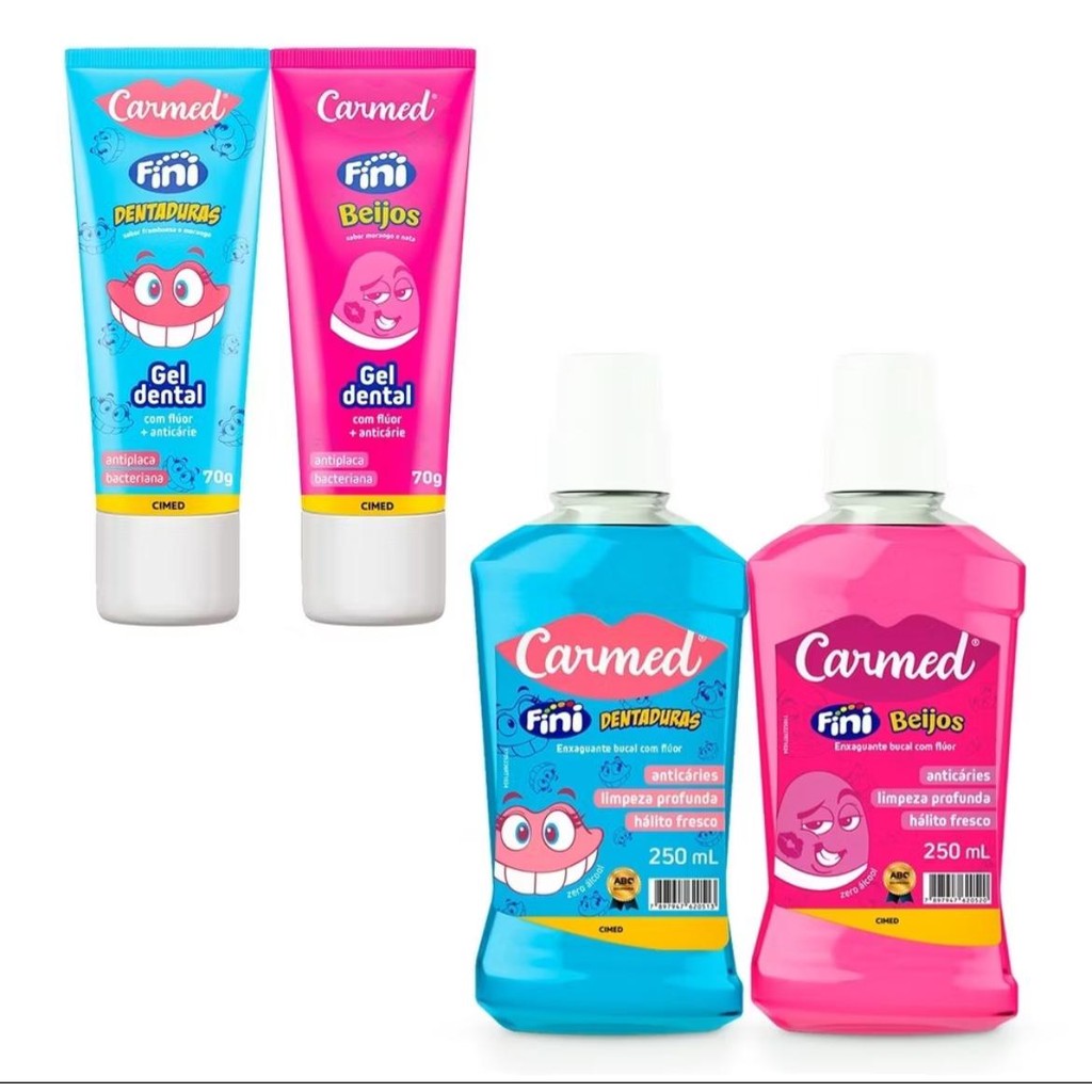 Kit c/ 2 Gel Dental Creme Dental Pasta de Dente Enxaguante Bucal Carmed ...