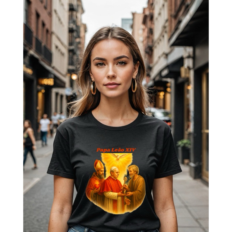Camiseta Unissex Algodão T-shirt Papa Leão XIV Santo Agostinho e São ...