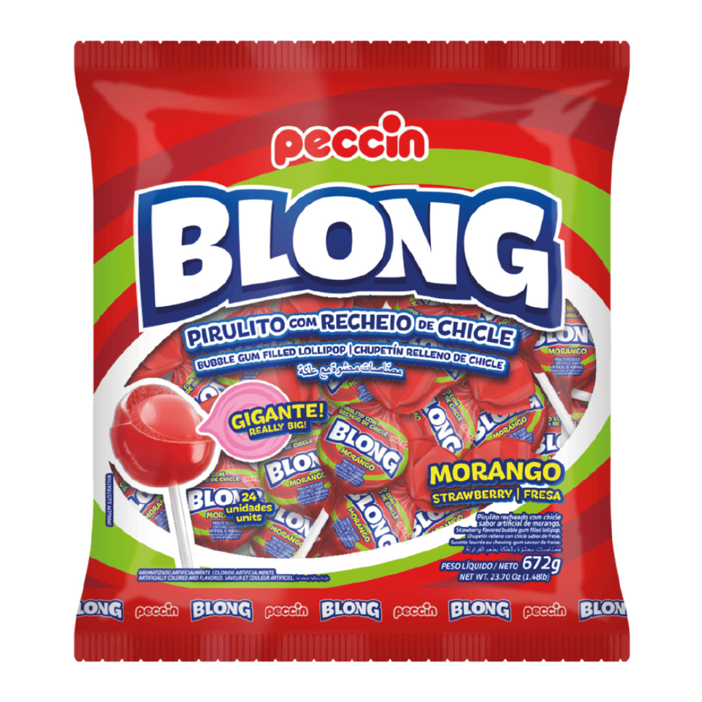 Pacote Pirulito Blong Com Recheio de Chicle Sabor Morango 672g | Shopee ...