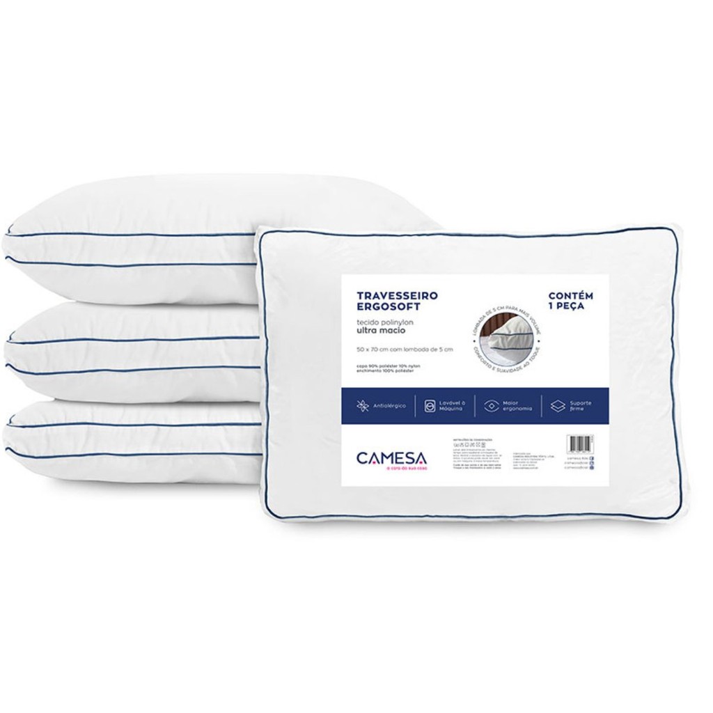 Travesseiro Ergosoft Hotel Ergonômico Antialérgico Lavável Ultra Macio ...