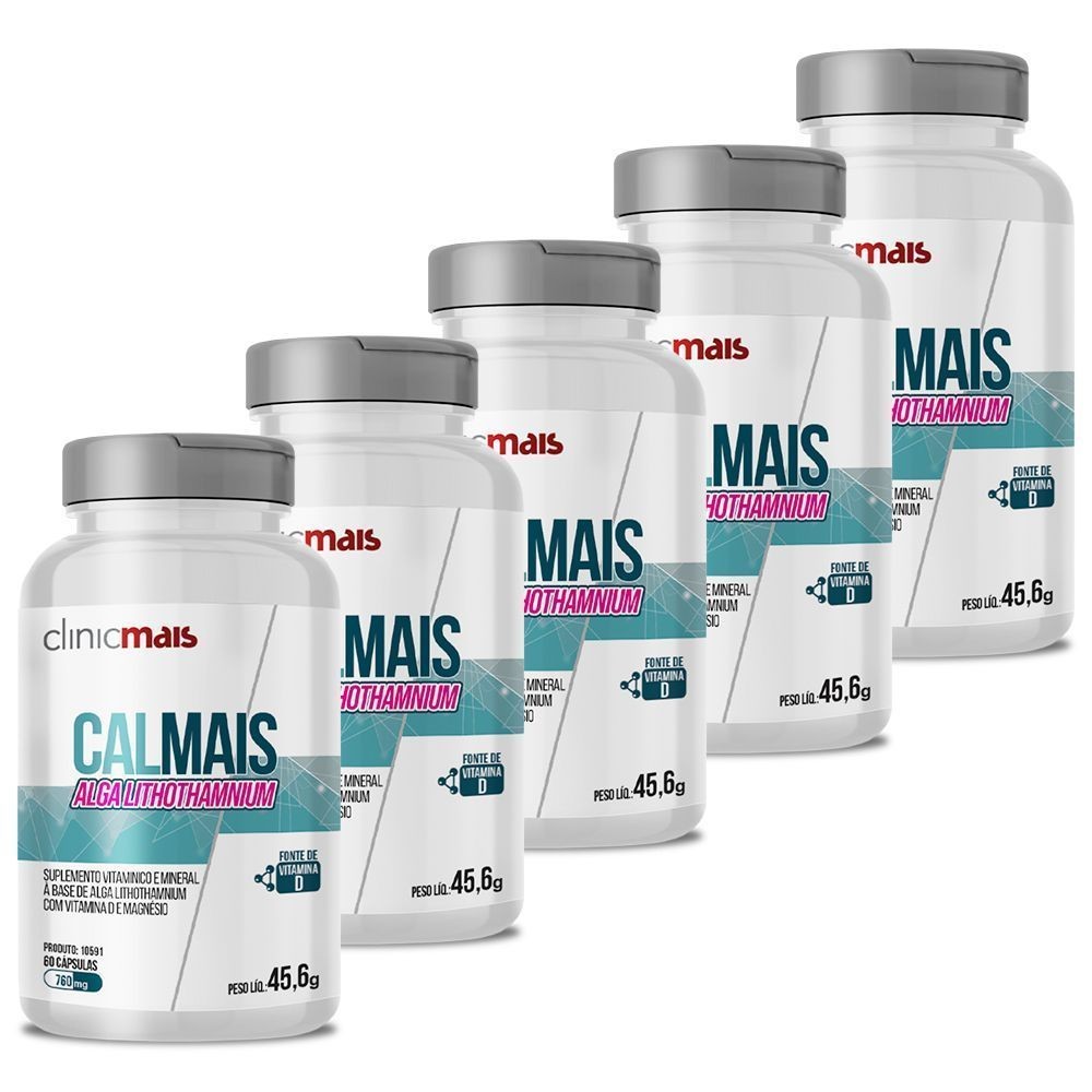 Kit 5x Calmais Alga Lithothamnium 60 Cápsulas ClinicMais | Shopee Brasil