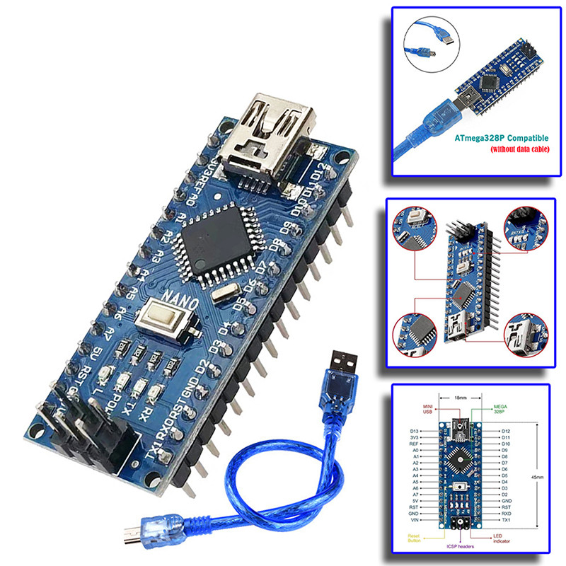 1/2pcs 16MHz 5V Mini USB Soldado Nano V3.0 Compatível Atmega328P Micro ...
