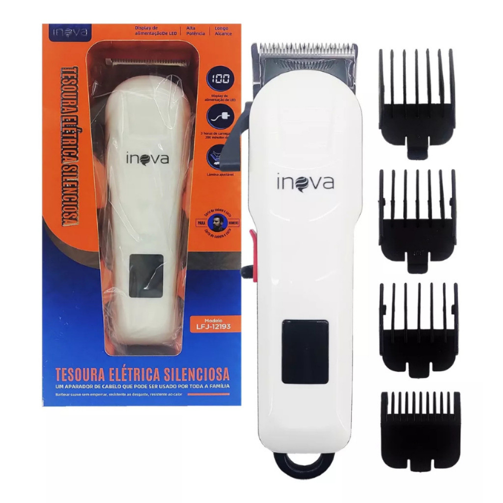 Máquina De Cortar Cabelo E Barba Masculina o Profissional Barbeador Inova Cor Branco e Dourado ...