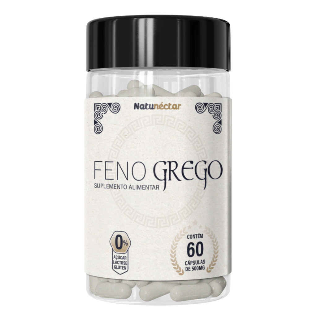 Frasco Feno Grego Suplemento Alimentar Natural - 60 Cápsulas Natunéctar Premium 100% Puro ...
