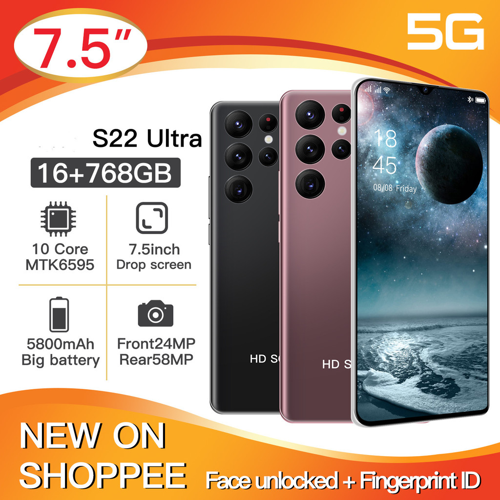 Pronto Em Estoque S22 Ultra 5G Handphone 7.5 Polegadas Smartphone ram ...