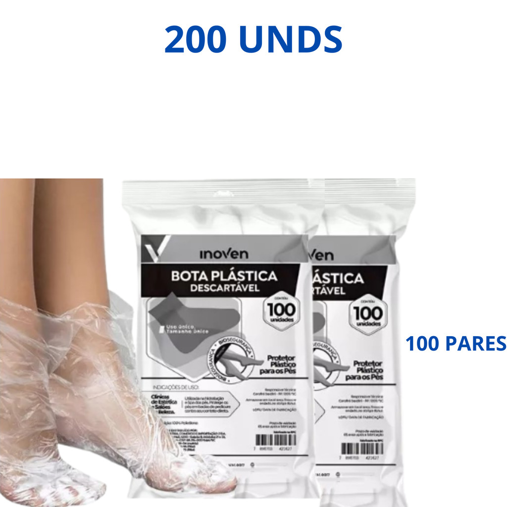 200 Botas Plásticas Descartável Inoven Manicure/Pedicure/Podologia ...