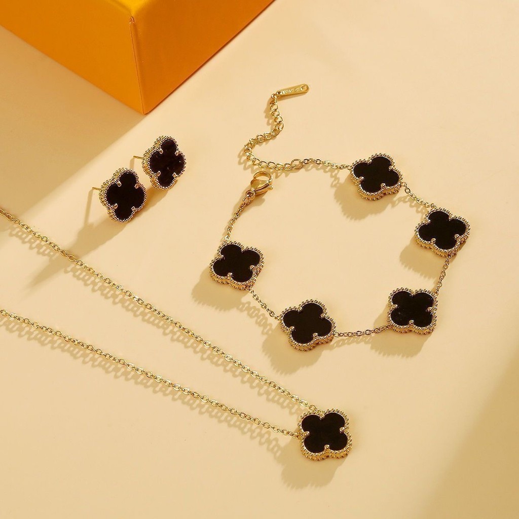 kit colar brinco Trevo Colar de Quatro Folhas de Trevo Brincos Conjunto ...