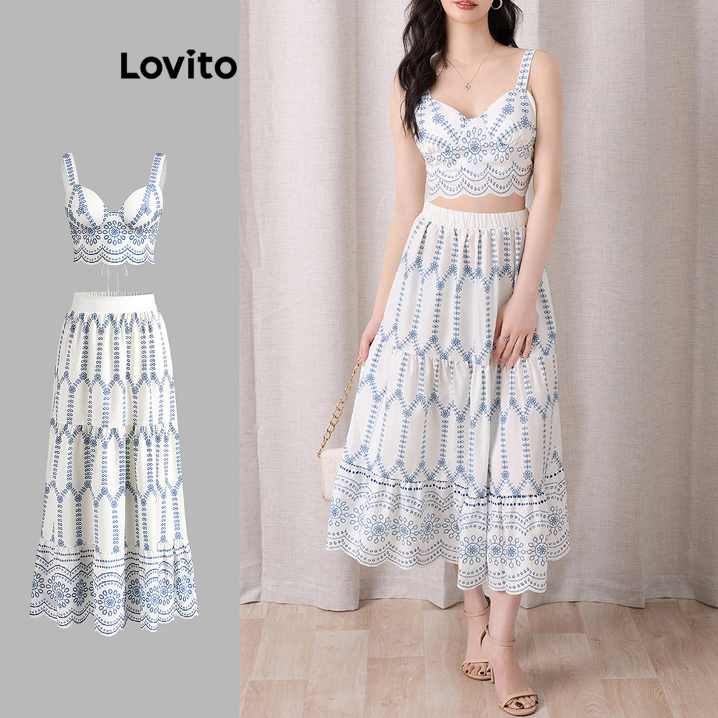 Lovito Top de babado exagerado Boho Paisley ou inferior para mulheres ...