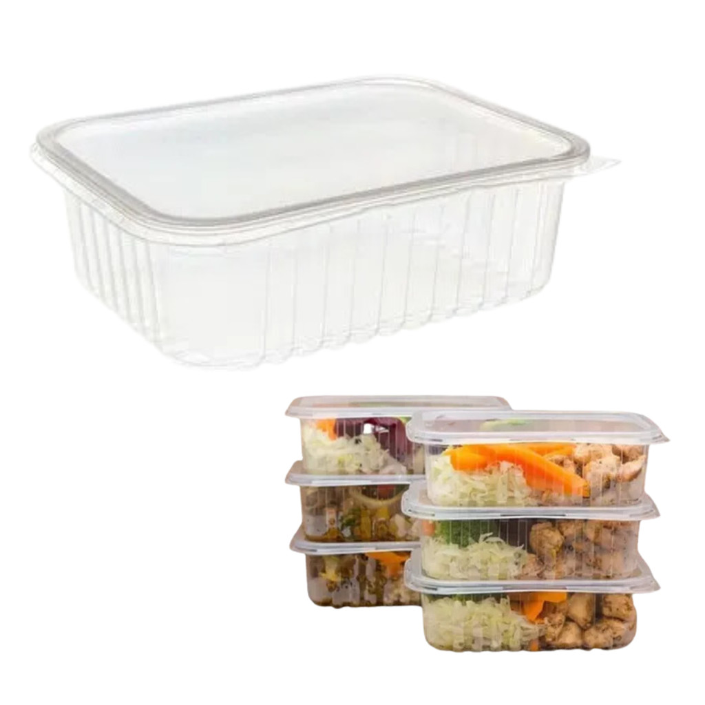 Kit 24~48 Pote Plástico Retangular 350/500/750/1000ml Marmita Fit Microondas Freezer Descartável ...