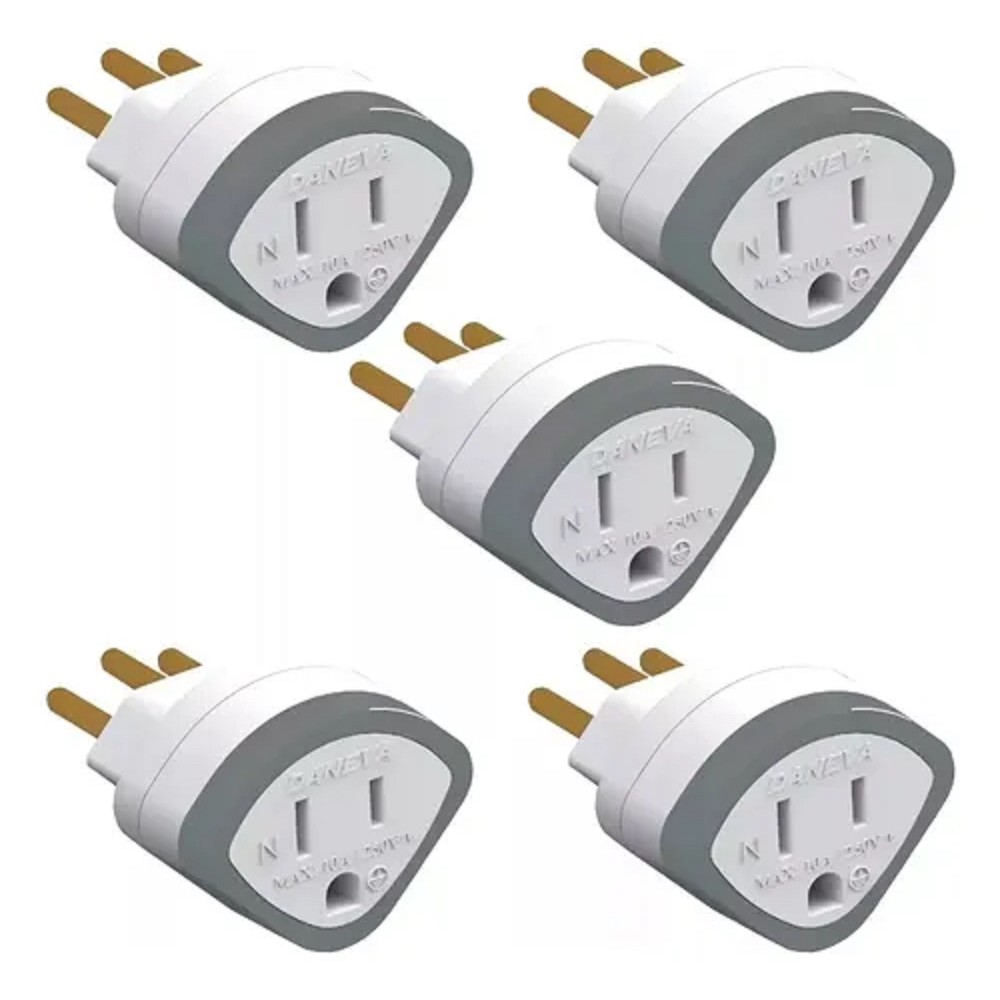 Kit 5 Plugue Adaptador De Tomada Tripolar 10a Pino Chato Americana Pino ...